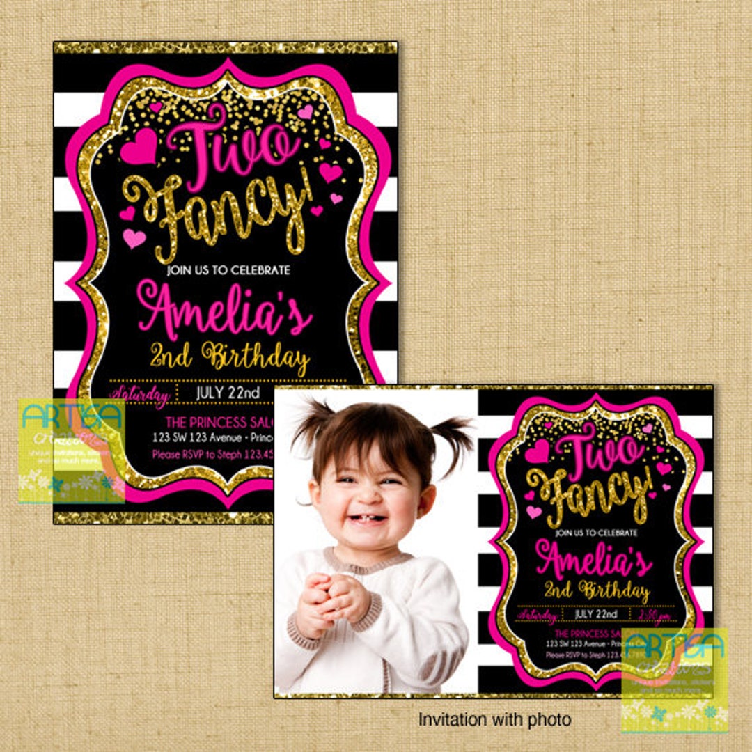 Two Fancy Invitation, 2nd birthday invitation, Hot and Gold Two Fancy ...