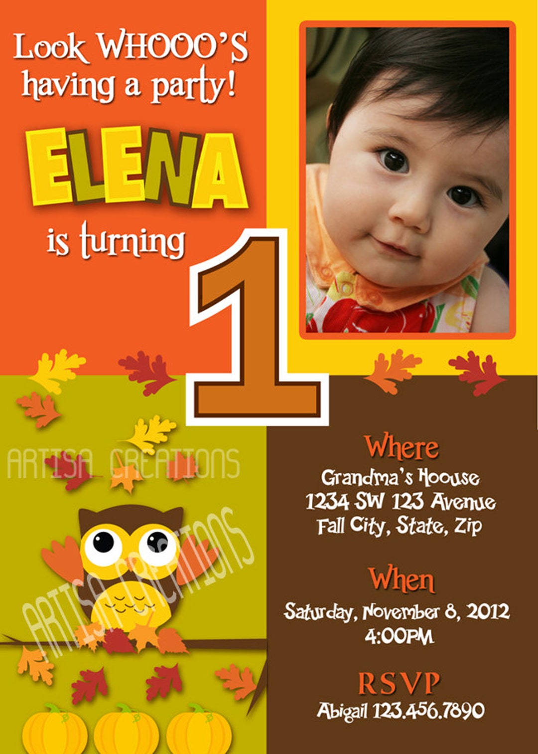 Fall First Birthday Invitation Printable File DIY - Owl First Fall ...