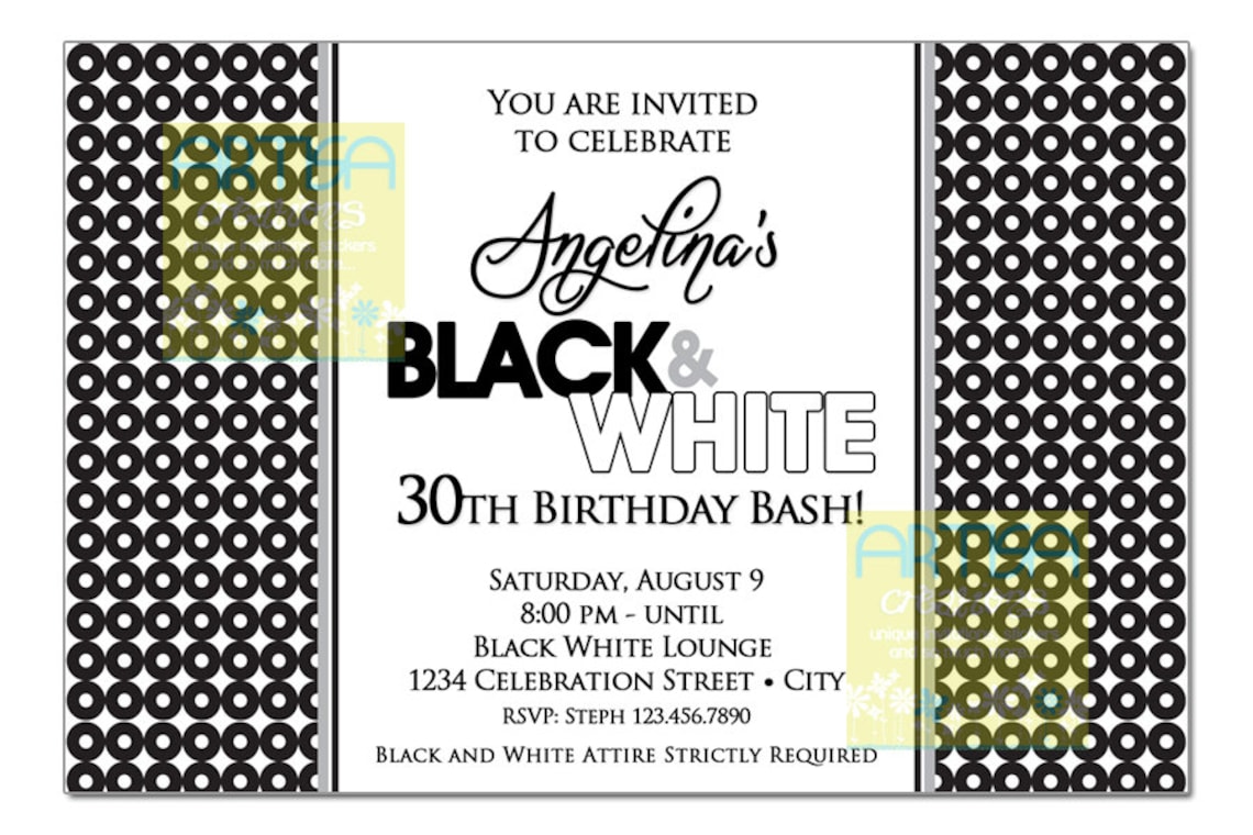 Black and White Party Invitation Black & White Party - Etsy