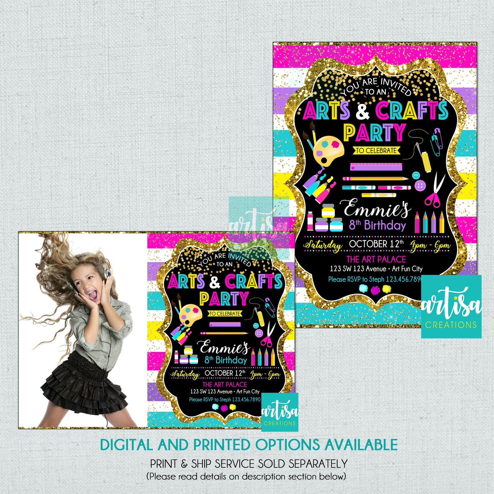 Arts and Crafts Birthday Invitation, Art & Crafts Invitation, Art Craft ...