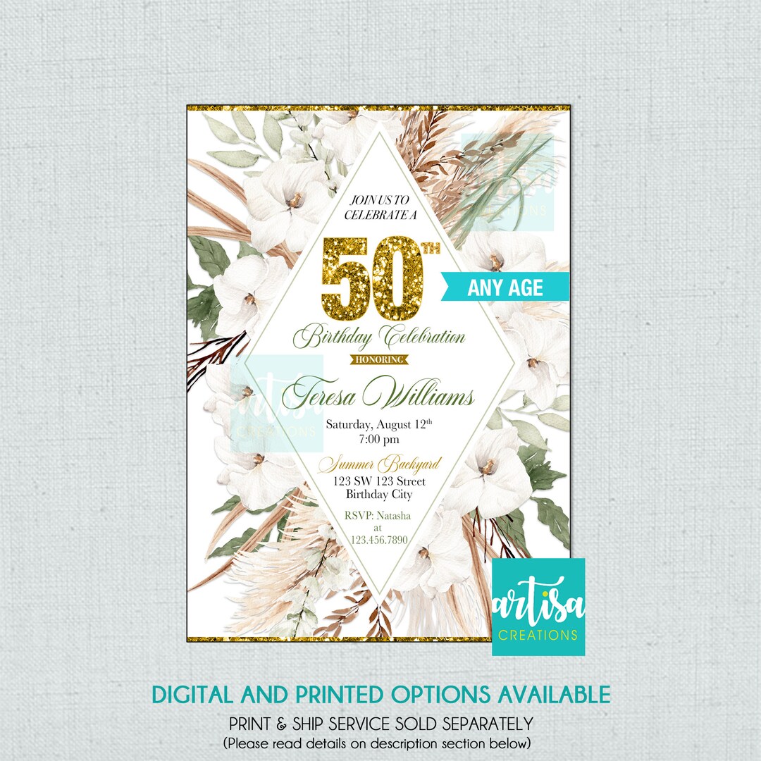 Boho Birthday Invitations Any Age, Boho Blush Floral Birthday ...