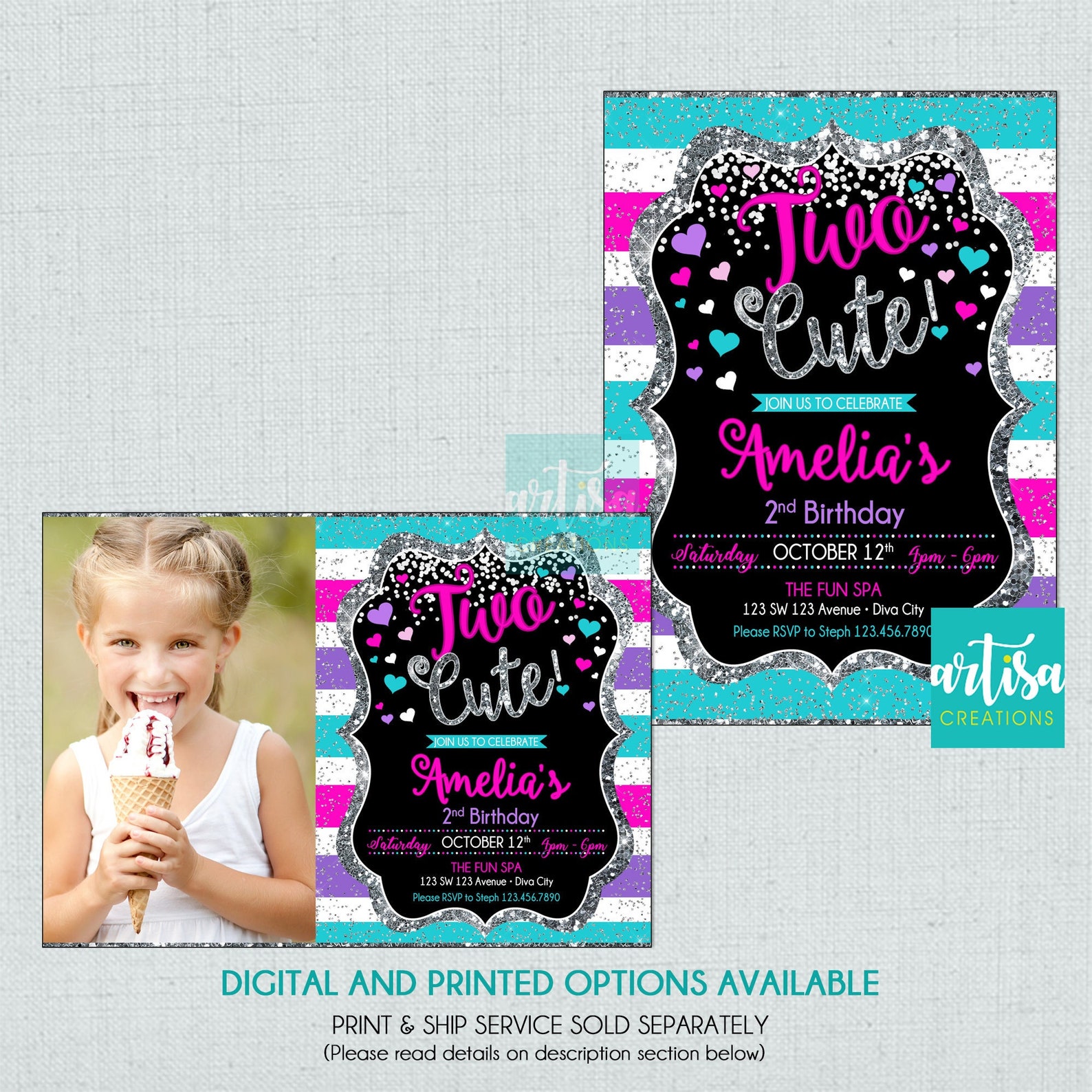 Two Cute Invitation 2nd Birthday Invitation Two Cute - Etsy