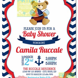 Chevron Nautical Bear Navy and Red Water Bottle Label - Nautical Teddy ...