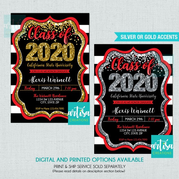 Red Graduation Invitations Red Gold Graduation Invitations - Etsy