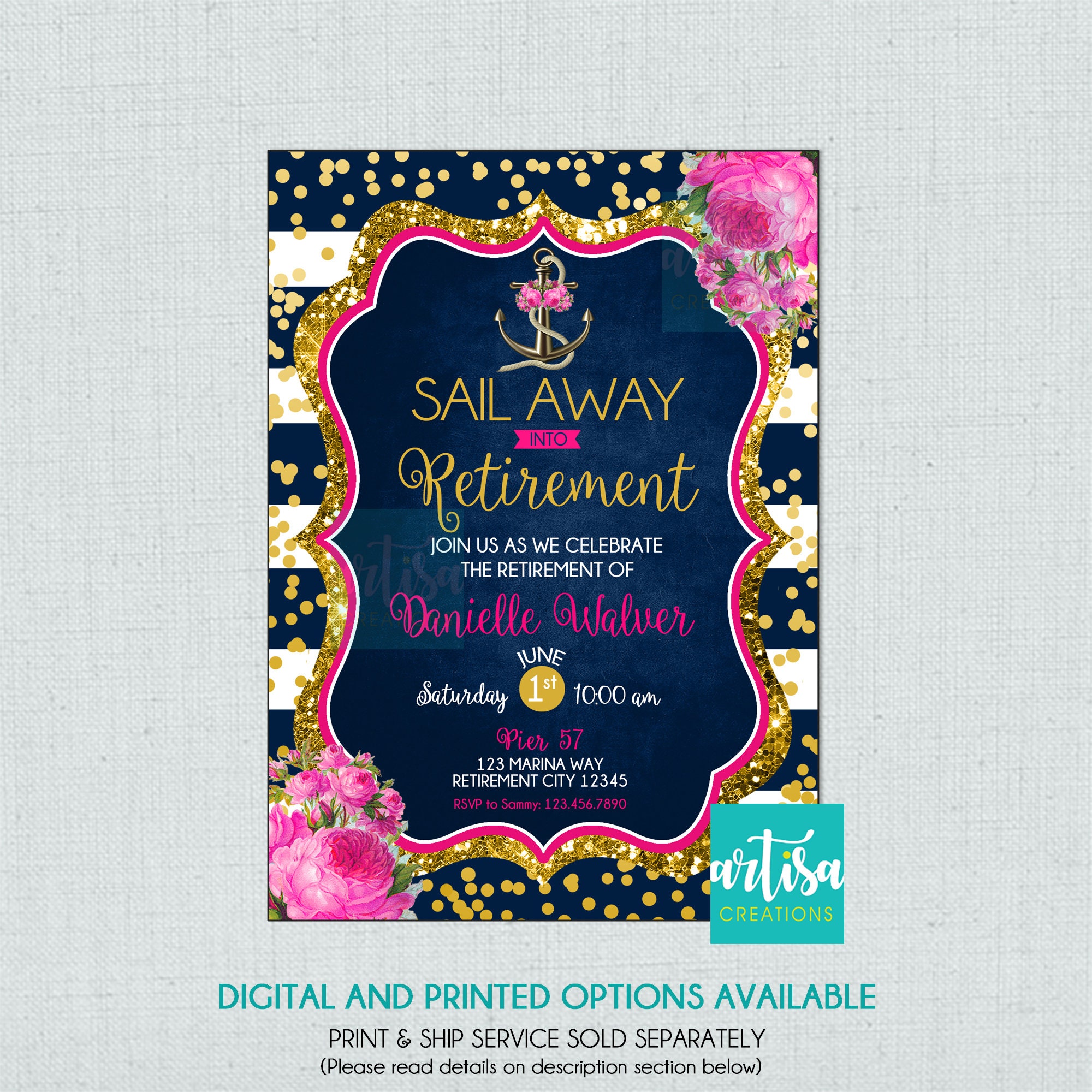 Sail Away in to Retirement Invitation, Ladies Nautical Retirement ...