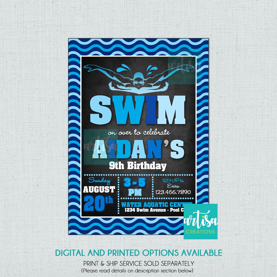 Swim Invitation, Swim Birthday Invitation, Simmer Birthday Invitation ...