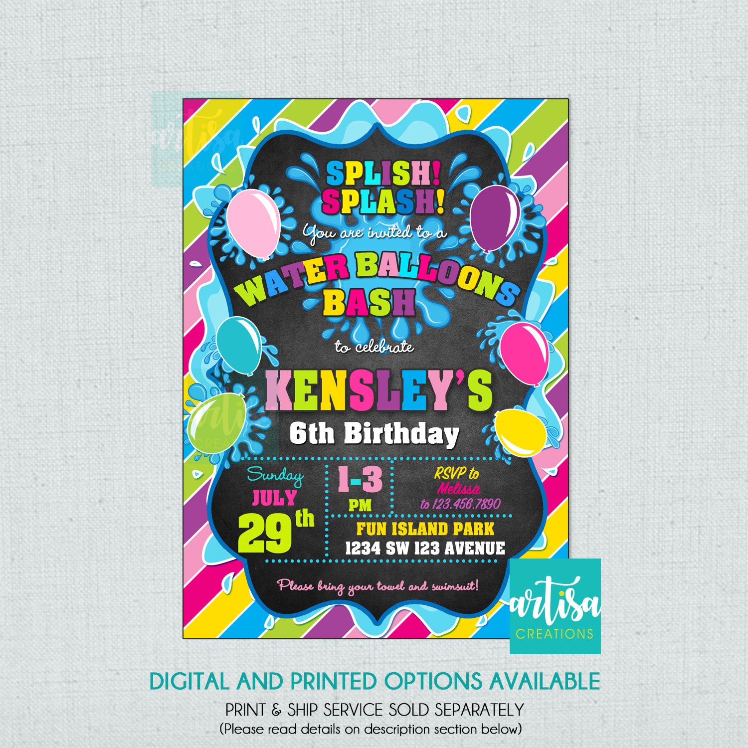 Water Balloons Party Invitation, Splish Splash Water Balloons ...