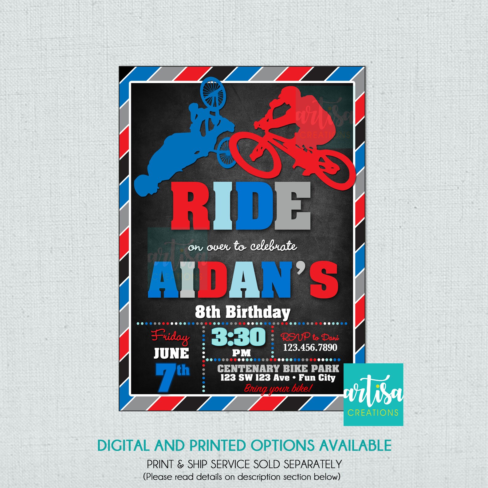 BMX Invitation Bicycle Birthday Invitation BMX Birthday - Etsy