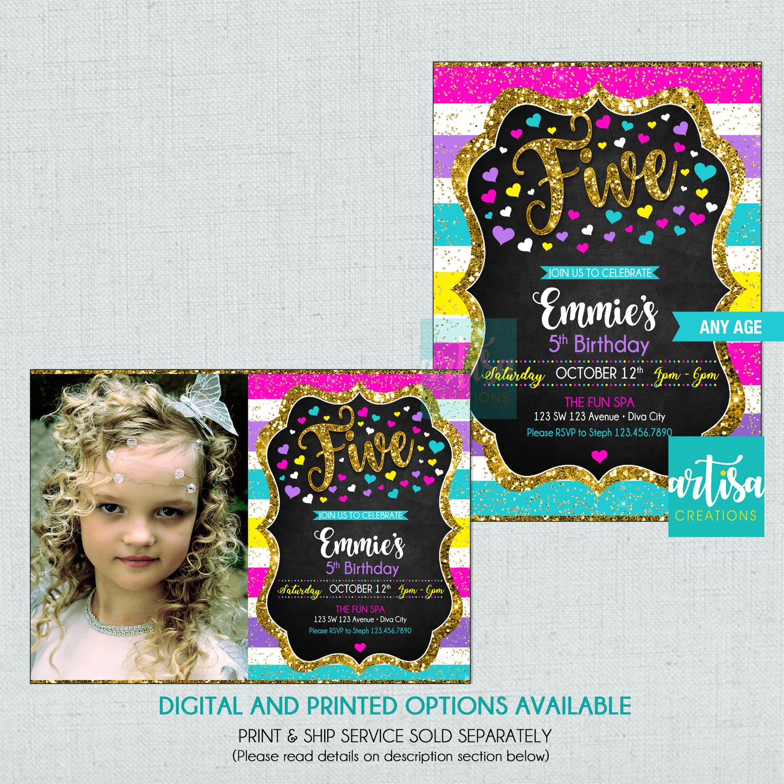 5th Birthday Invitation Colorful 5th Birthday Invitation for - Etsy