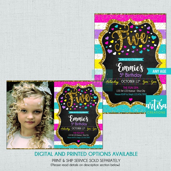 5th Birthday Invitation Colorful 5th Birthday Invitation for | Etsy