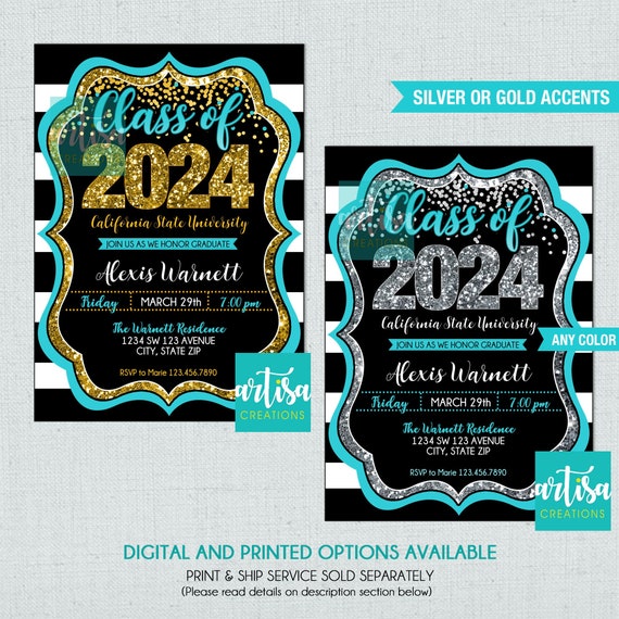 Graduation Invitations Teal Black