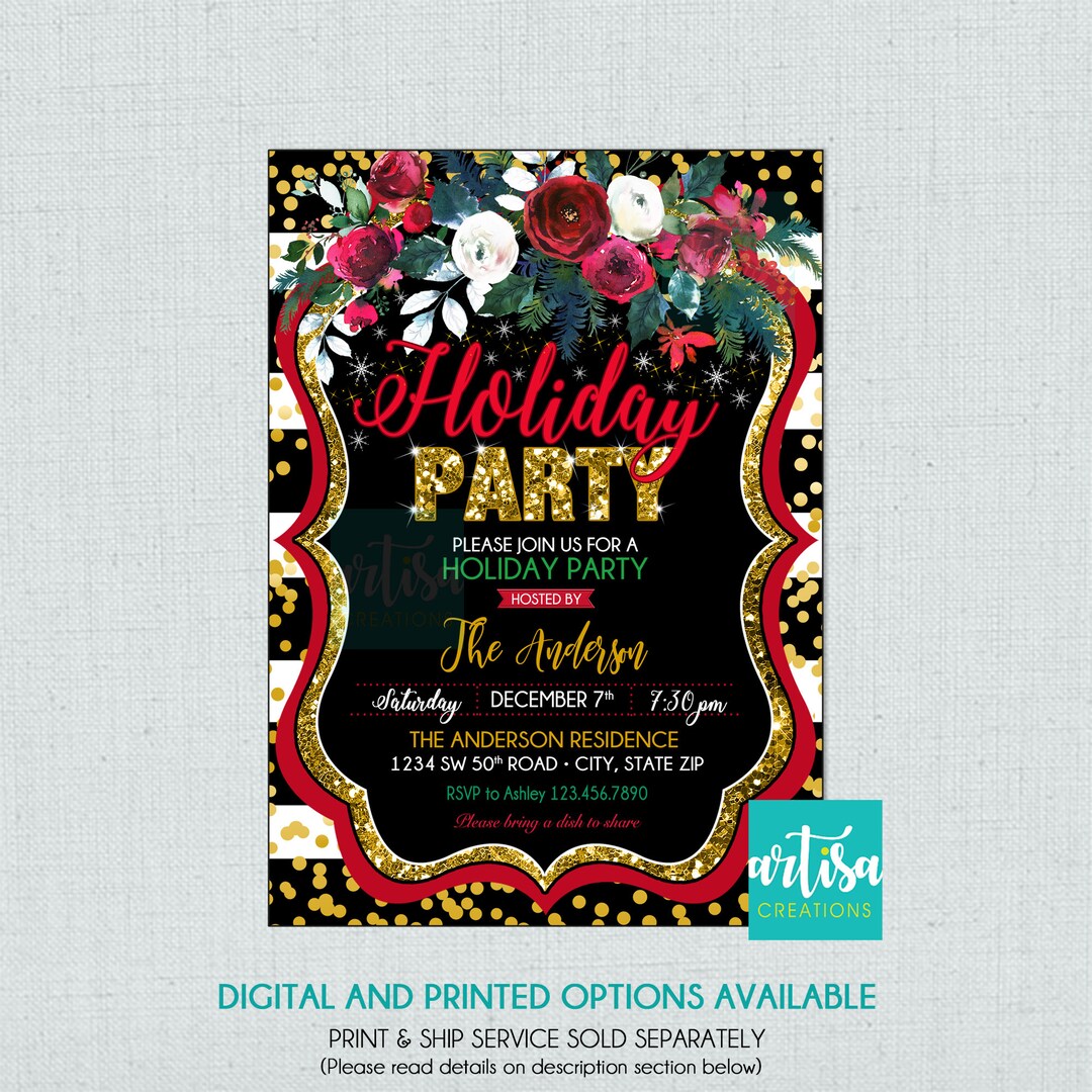 Holiday Party Invitation, Holiday Celebration Invitation, Holiday Red ...