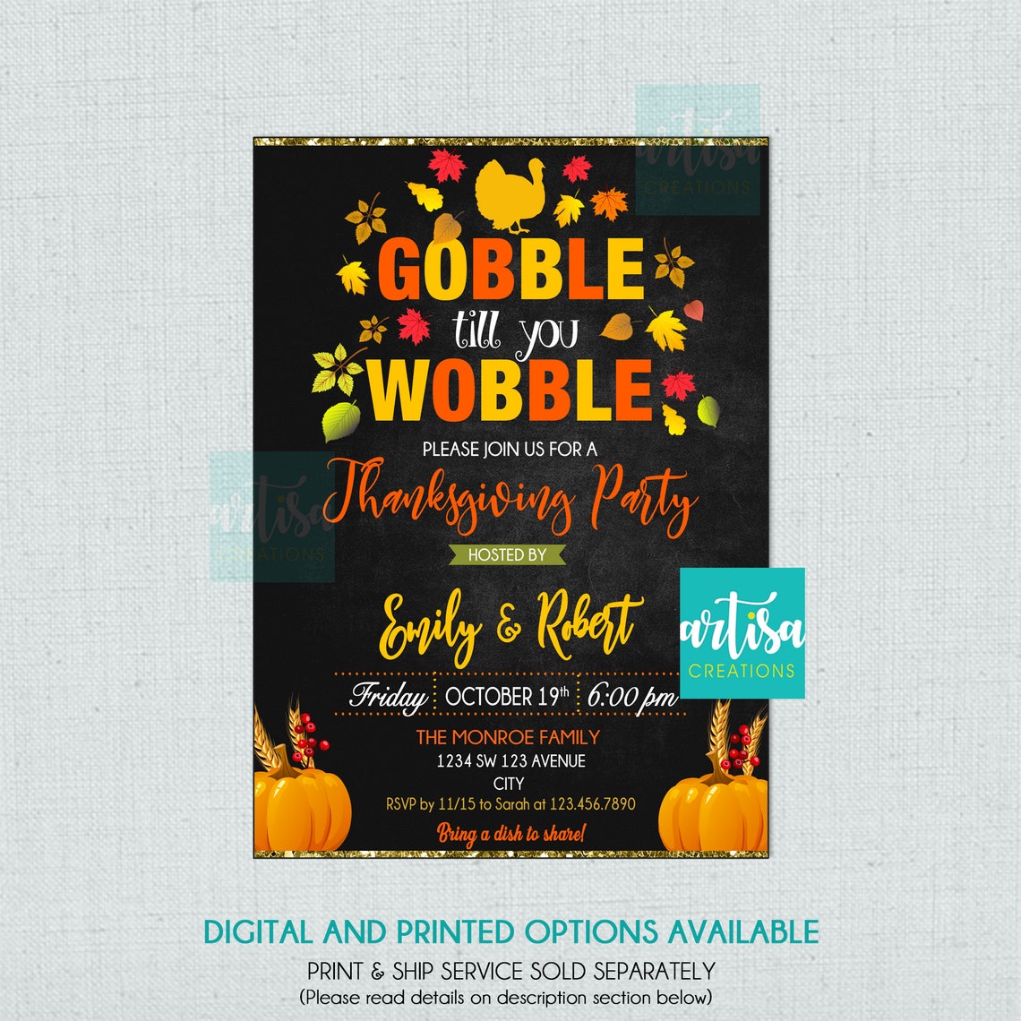 Gobble till you Wobble Thanksgiving Invitation Thanksgiving | Etsy