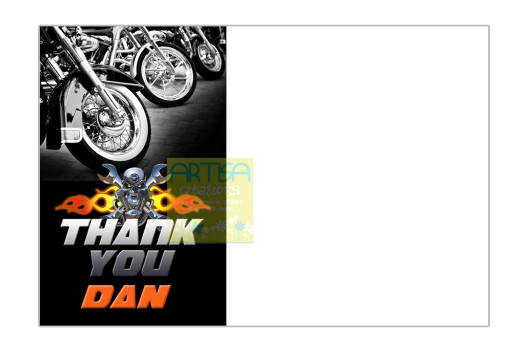 Motorcycle Thank You Card Printable File DIY - Bike Birthday Thank You ...