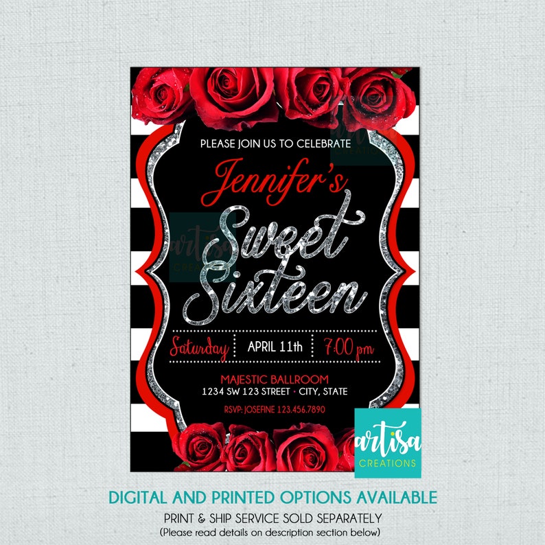 Red Roses Sweet Sixteen Invitation Sweet Sixteen Invitation | Etsy