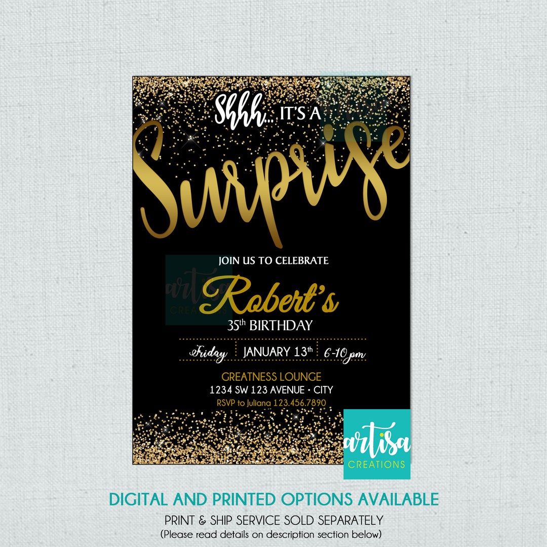 Surprise Birthday Invitation, Surprise Party Invitations, Shh It's a ...