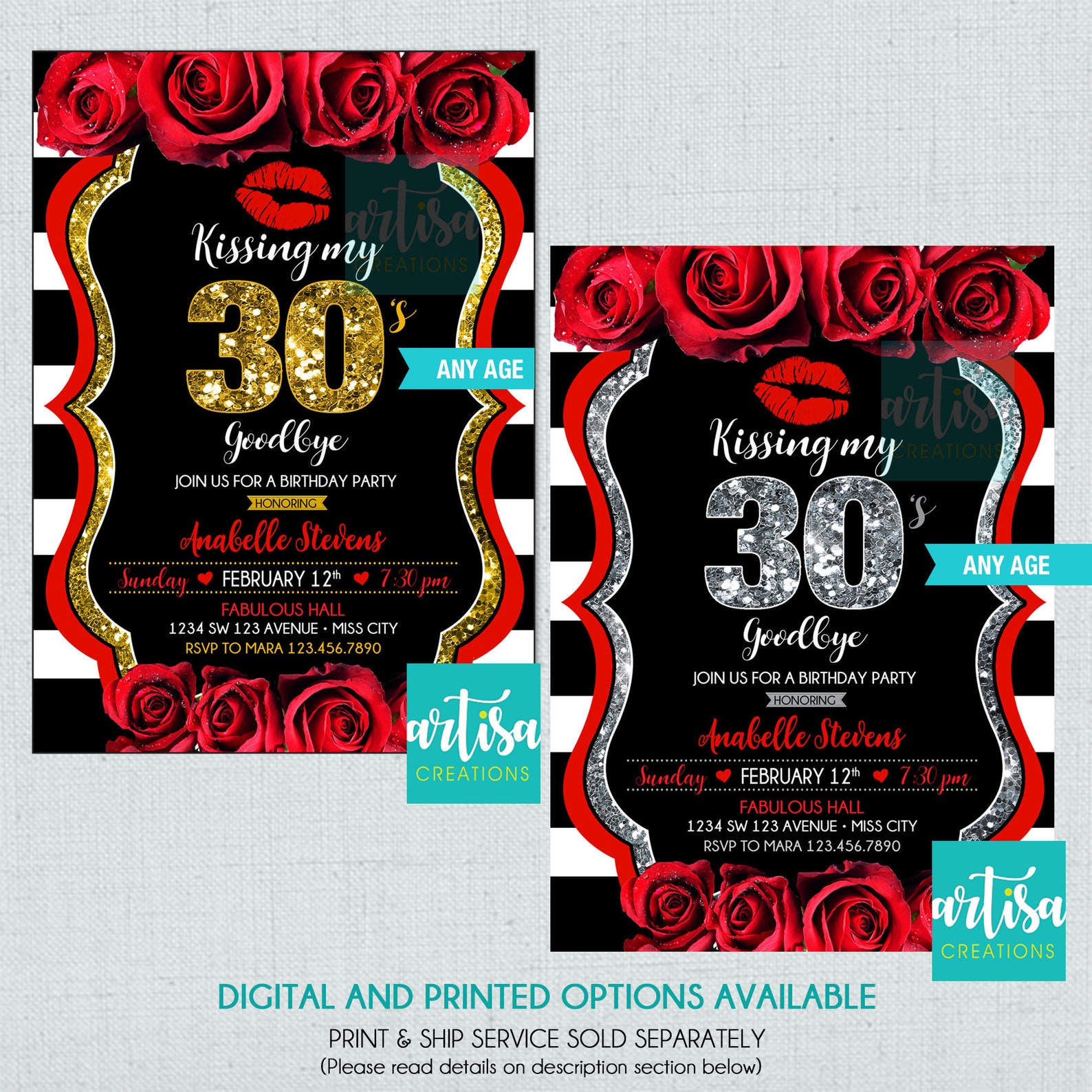 Kiss My 20s Goodbye Invitation Kiss My 30s Goodbye | Etsy