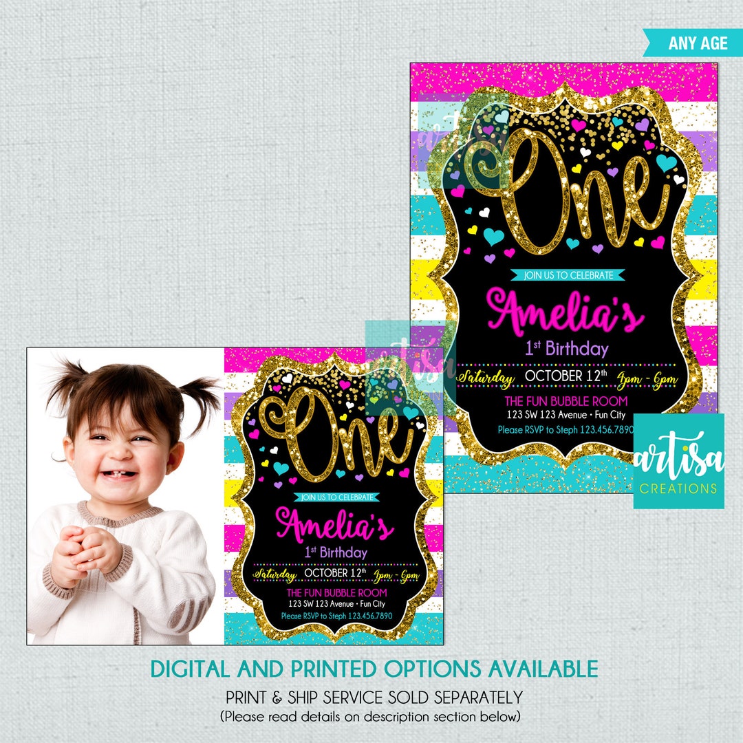 One Invitation, 1st Birthday Invitation, Fun Colors One Invitation, ONE ...