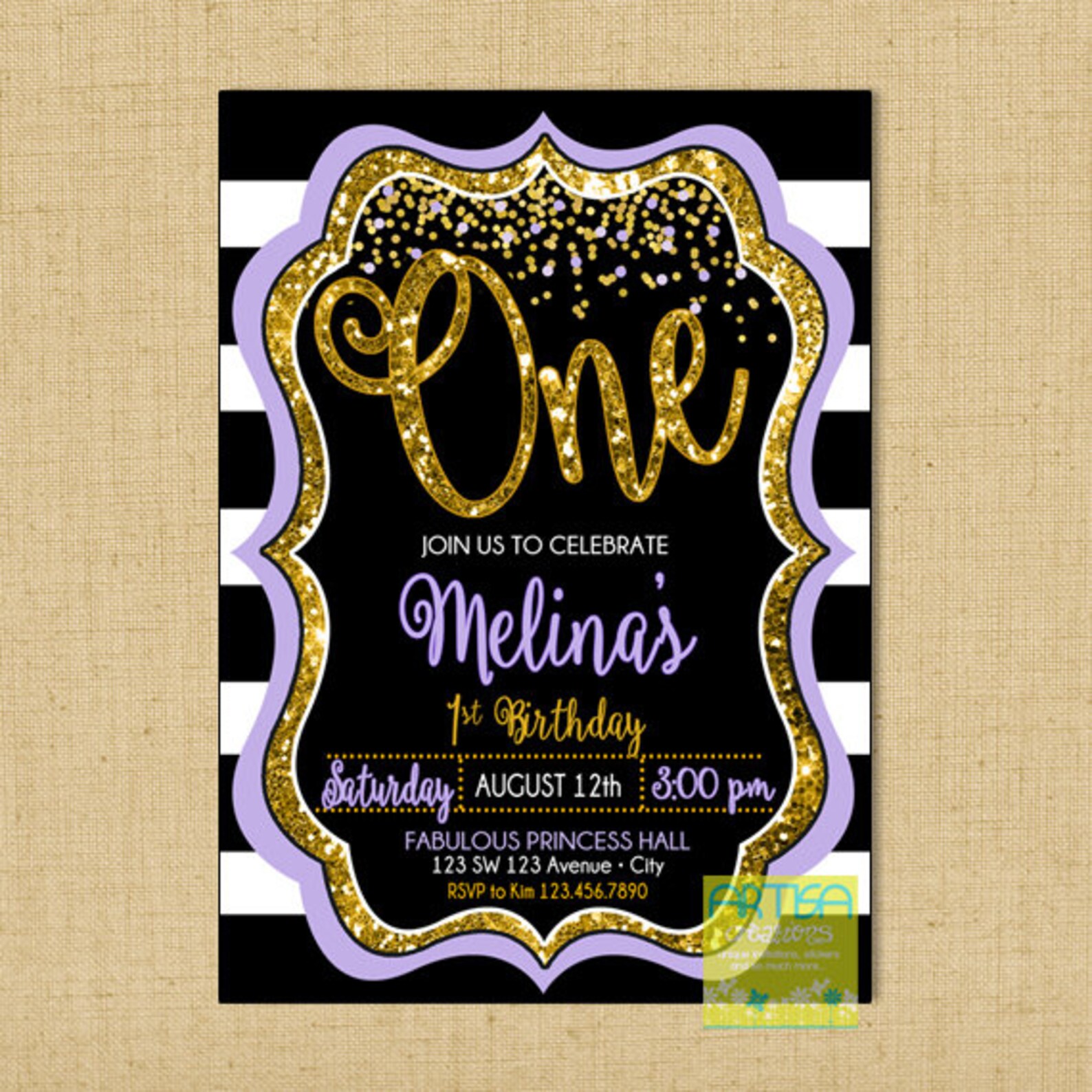One Invitation 1st Birthday Invitation Lavender Gold One - Etsy