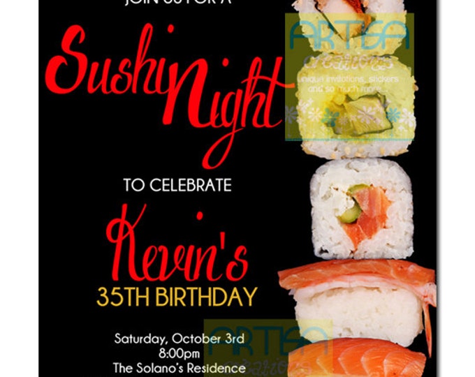 Sushi Invitation Girl, Girl Sushi Party Invitations, Cute Sushi Invite ...