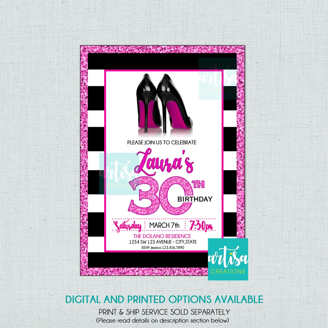 High Heels Invitation, Milestone Black Stripes Stilettos Invitation ...