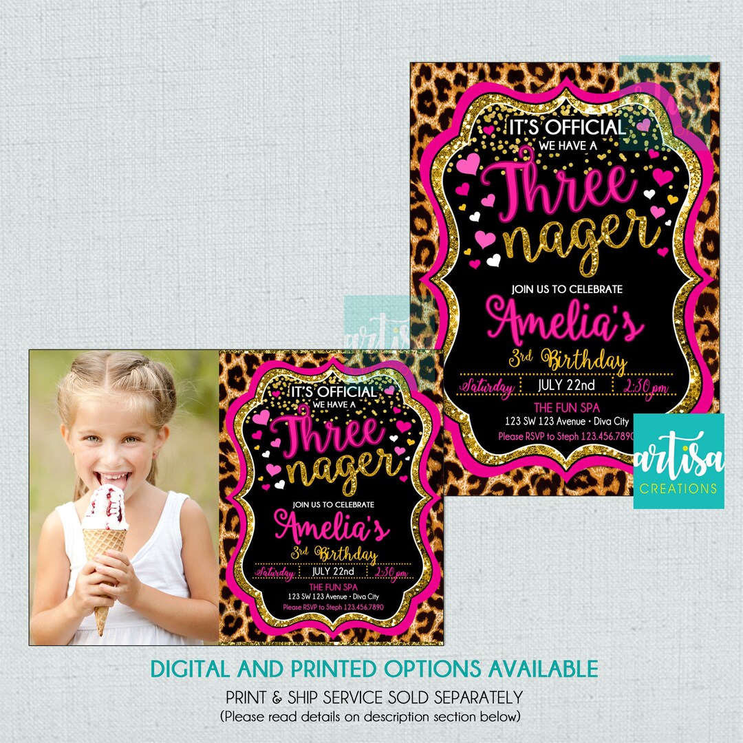 Threenager Invitation, Threenager Birthday Invitation, 3rd Birthday ...