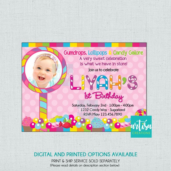 Candy Invitation Candies Birthday Invitation Sweets Birthday | Etsy