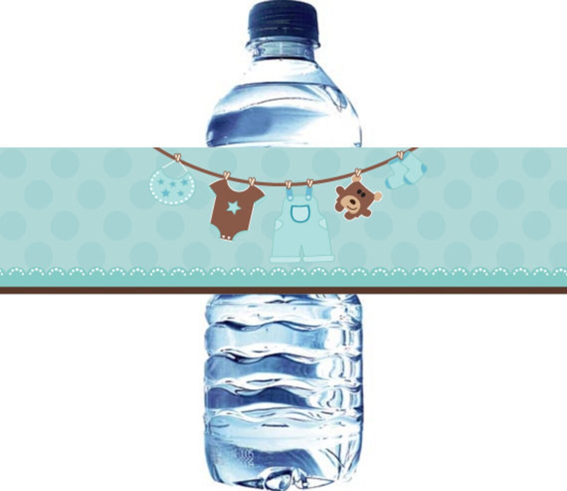 Boy Clothesline Baby Shower Water Bottle Label - Boy Baby Shower Water ...