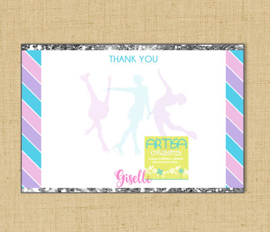 Ice Skating Thank You Card, Ice Skating Note Card, Ice Skates Note Card ...