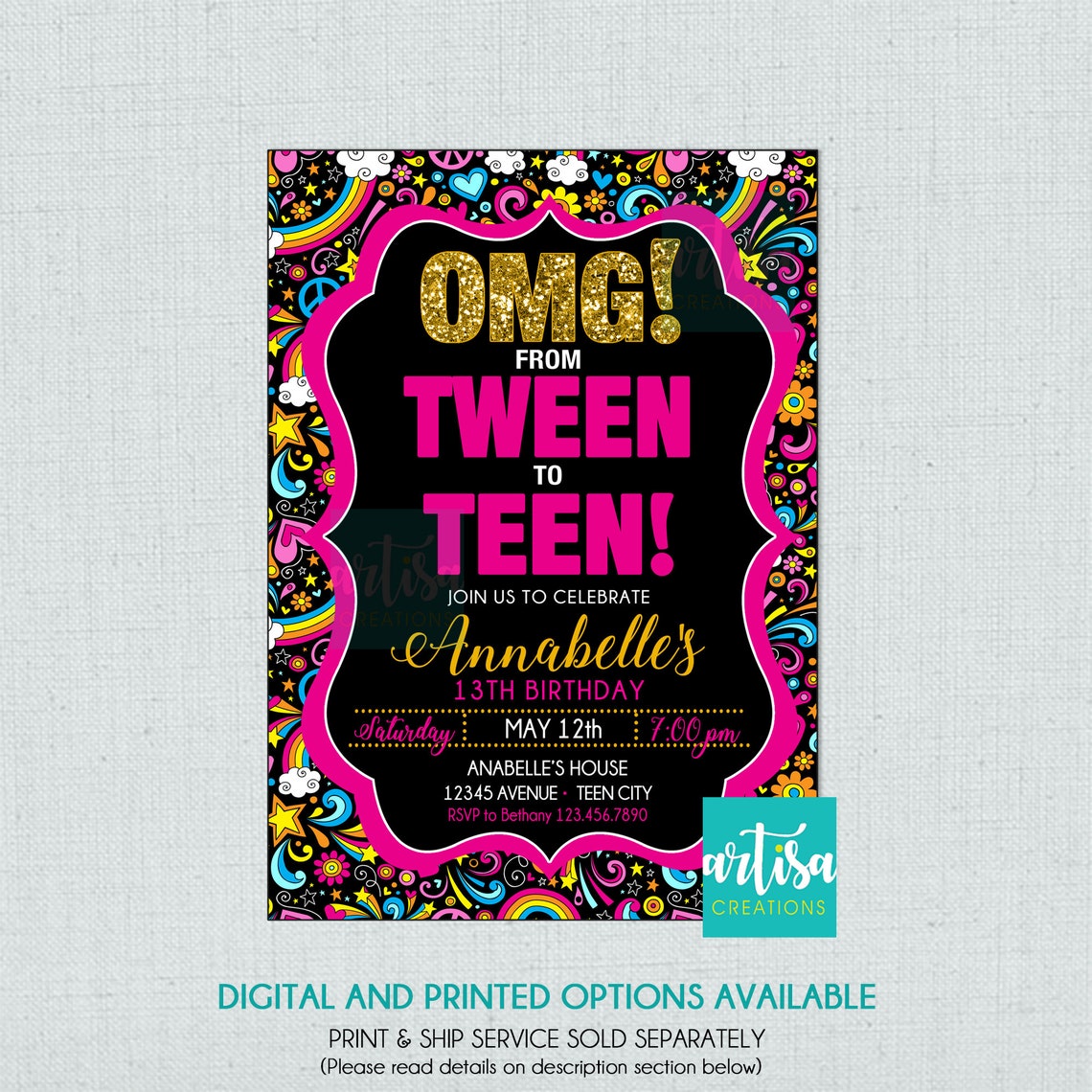 From Tween to Teen Invitation 13th Birthday Invitation OMG - Etsy