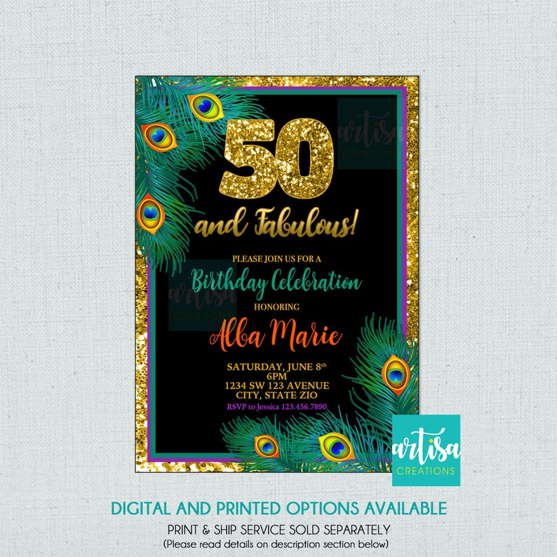 Peacock Birthday Invitation Peacock Feathers Invitation Peacock Milestone Invitation Peacock