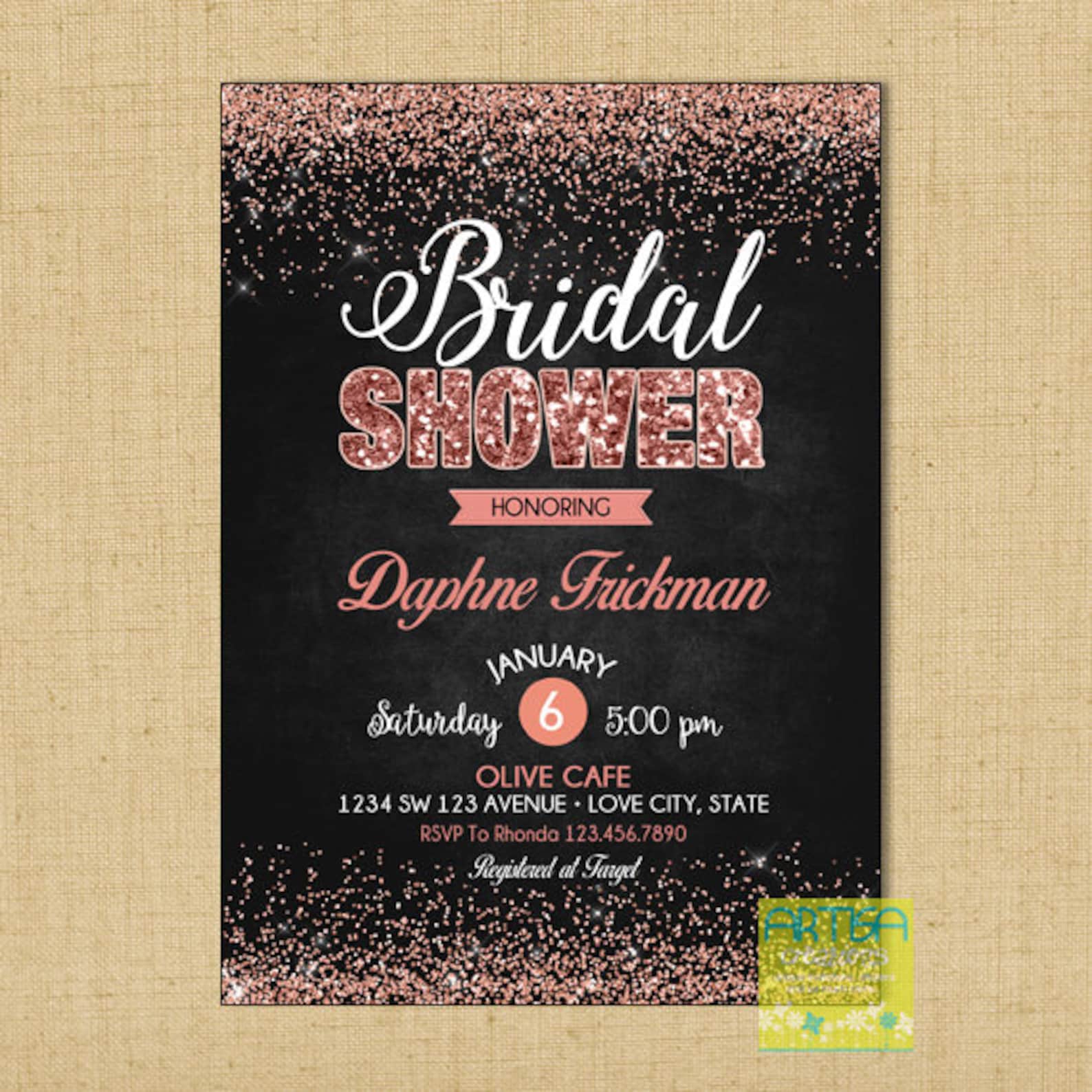 Rose Gold Bridal Shower Invitation, Black and Rose Gold Bridal Shower ...