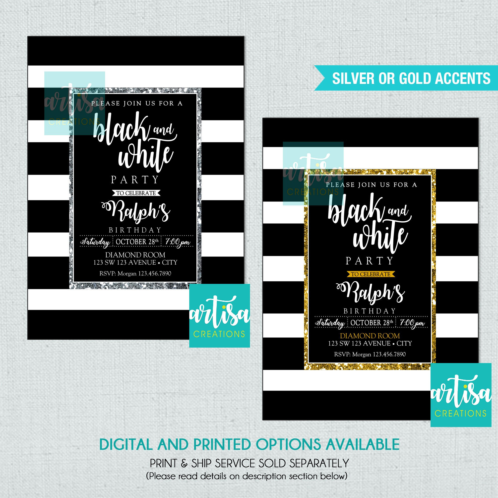Black and White Party Invitation, Black & White Party Invitation, White ...