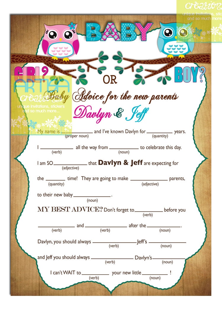 Gender Reveal Baby Shower Advice Card for New Mom Owls - Etsy
