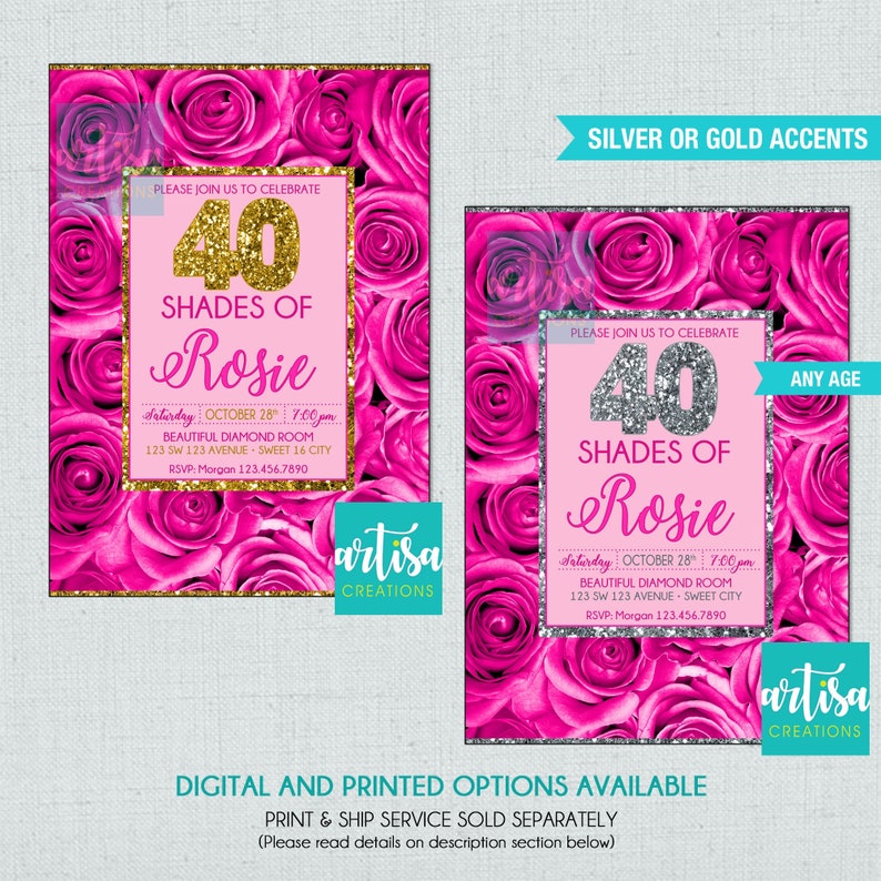 40 Shades of Pink Invitation, 50 Shades of Pink Invite, Shades of Pink ...