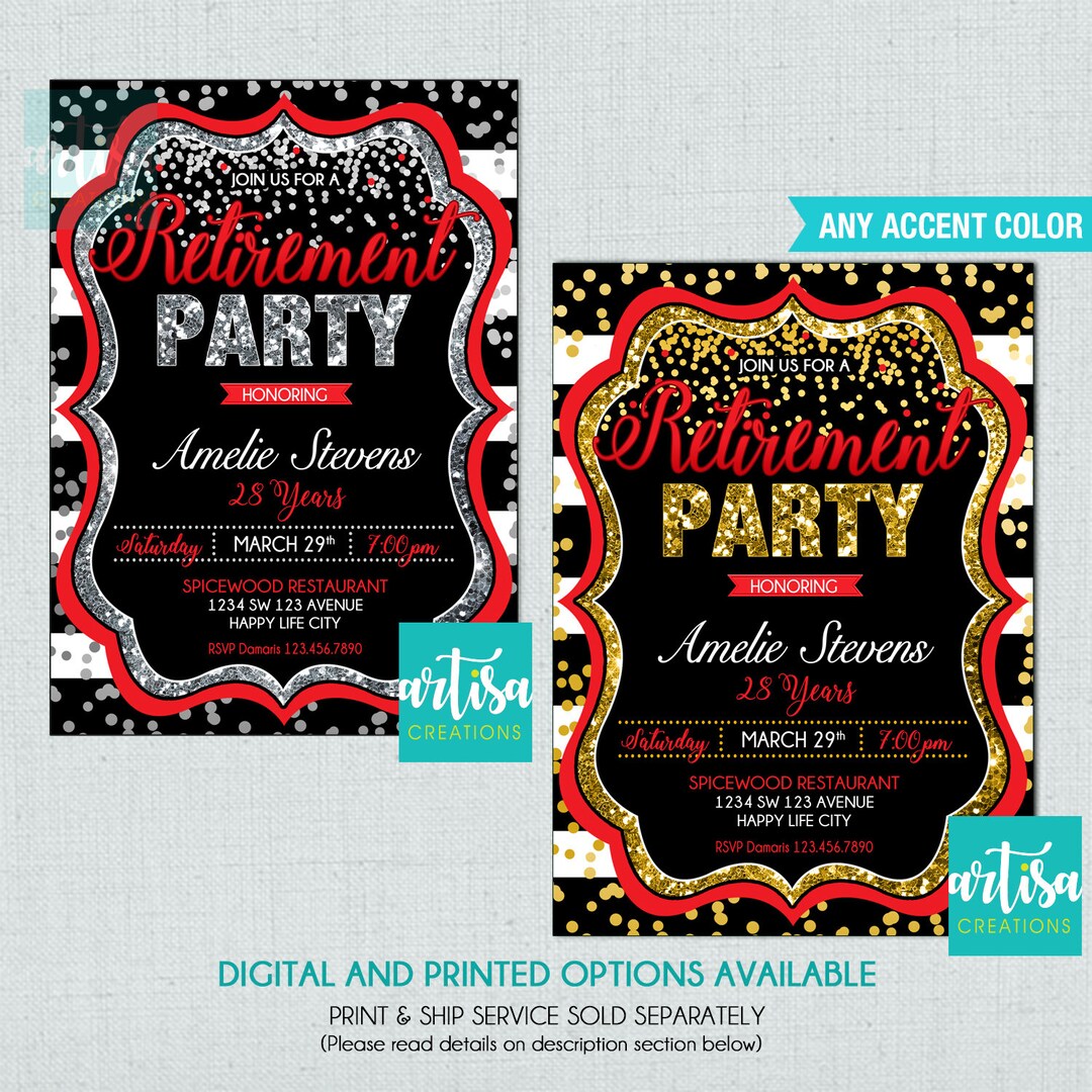 Retirement Invitation, Red Retirement Invitation, Woman Retirement ...