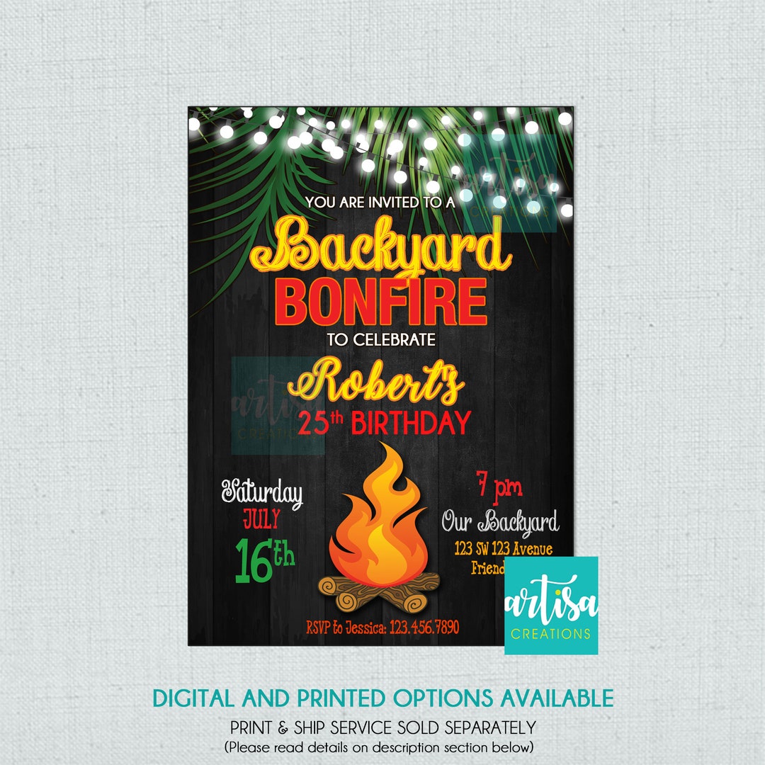 Bonfire Invitation, Campfire Invitation, Bonfire and Smores Invitation ...