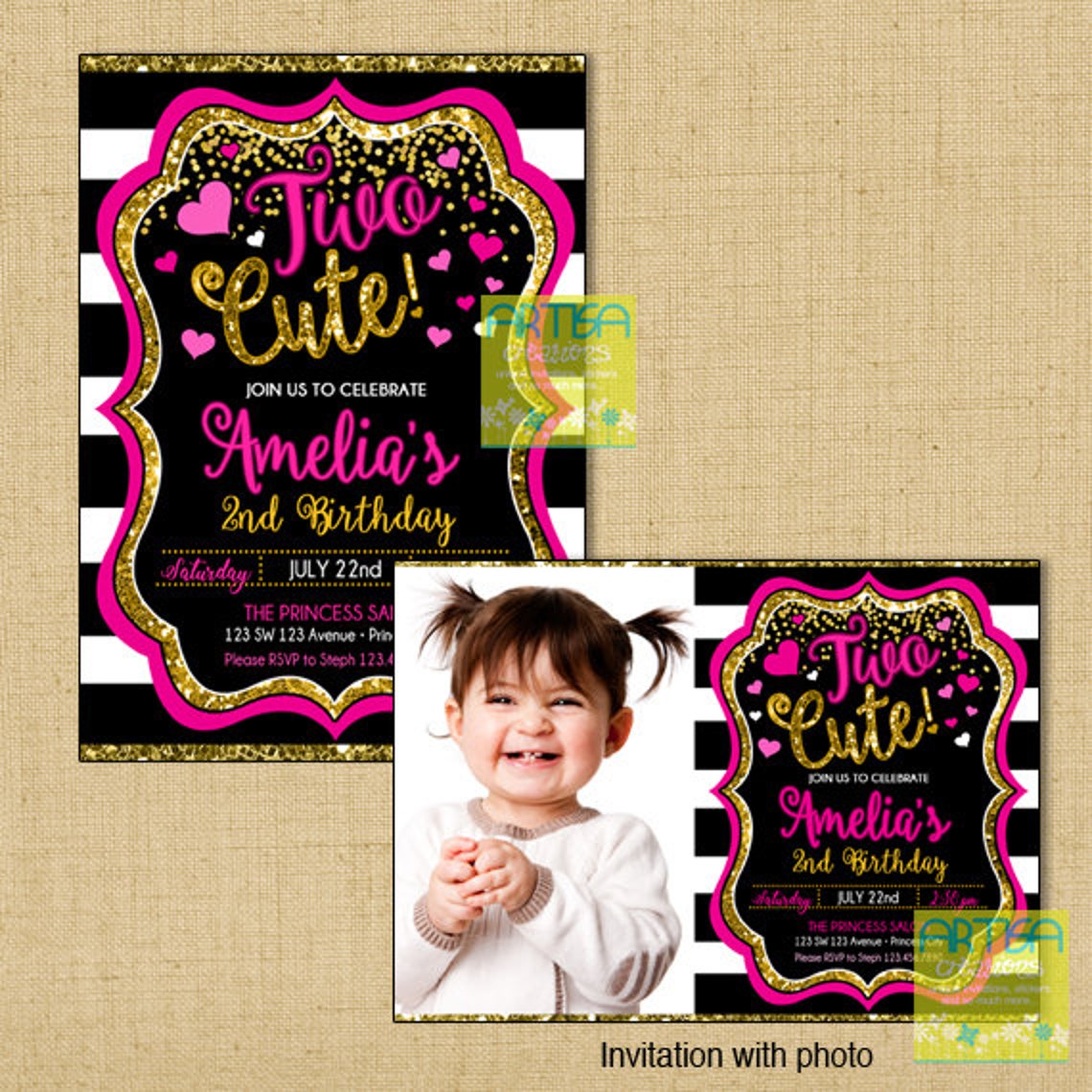Two Cute Invitation, 2nd Birthday Invitation, Two Fancy Birthday Girl ...
