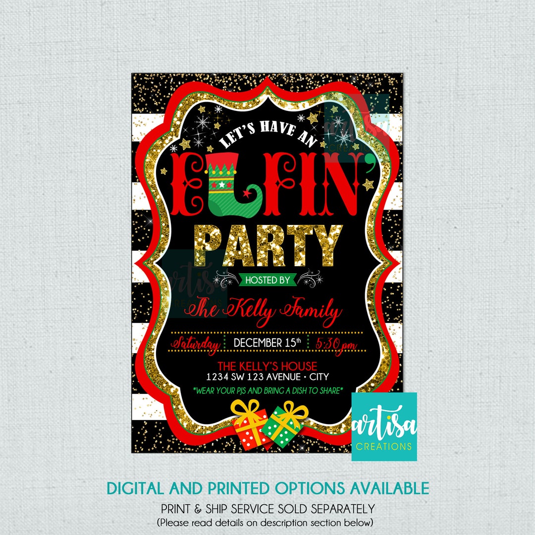Elfin Party Invitation, Christmas Party Elf Invitation, Elf Christmas ...