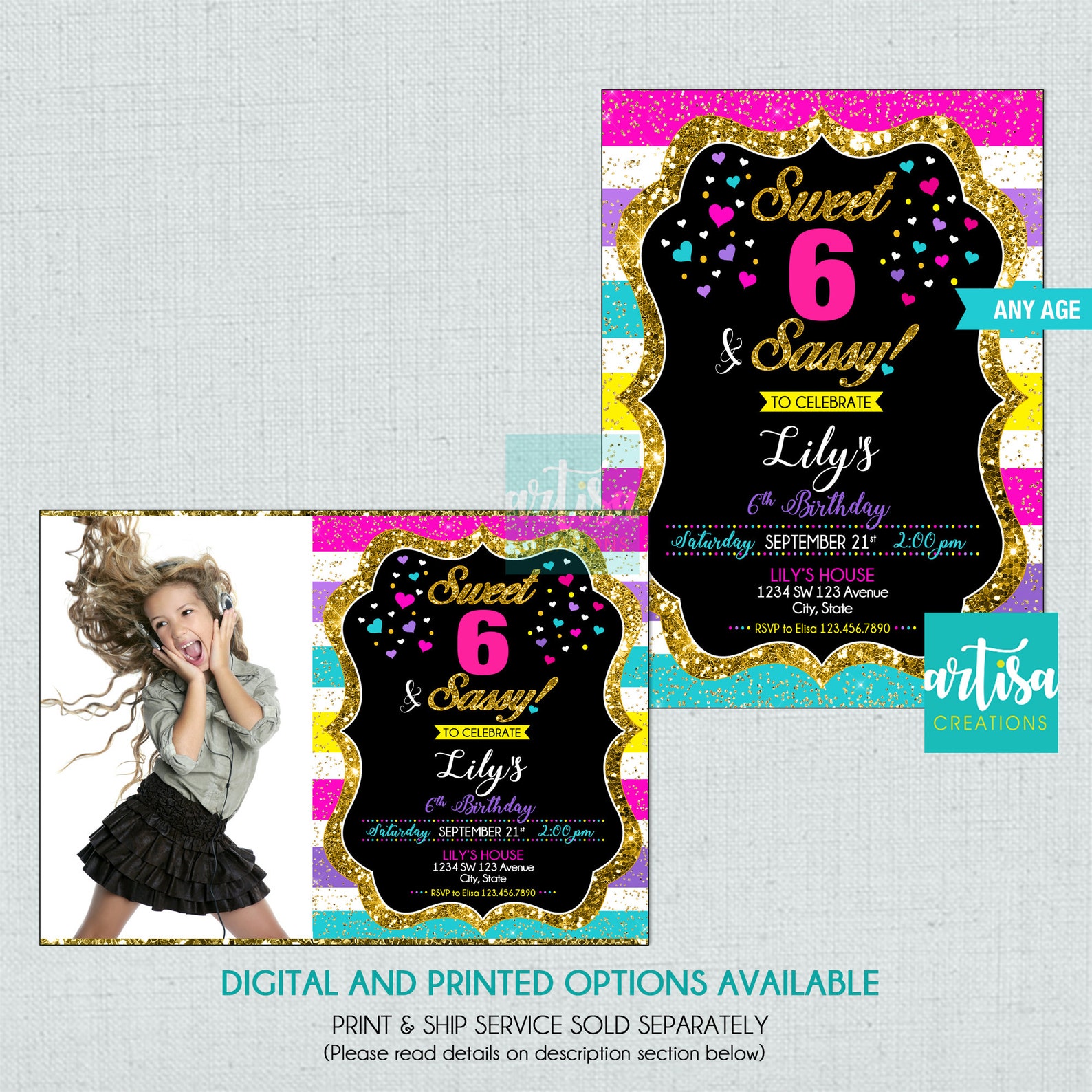Sweet & Sassy Invitation, Sweet and Sassy Birthday Invitation, Sweet 6 ...
