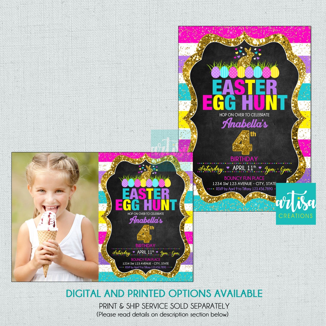 Egg Hunt Invitation, Easter Egg Hunt Birthday Party Invitations, Easter ...