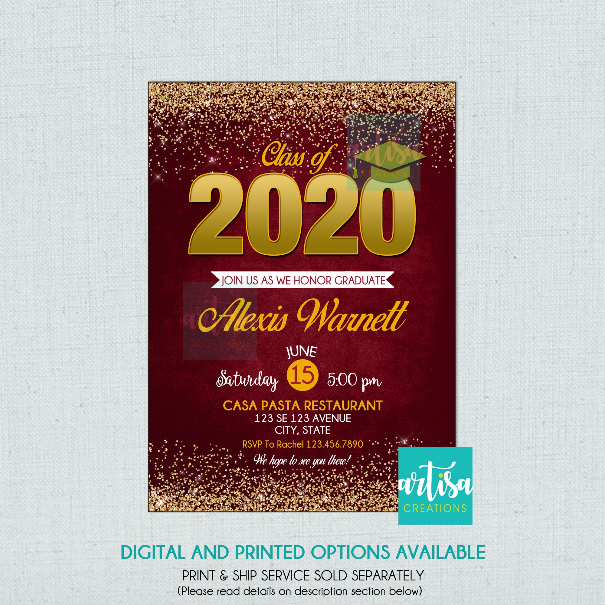 Red and Gold Graduation Invitation, Red Gold Graduation Invitation ...