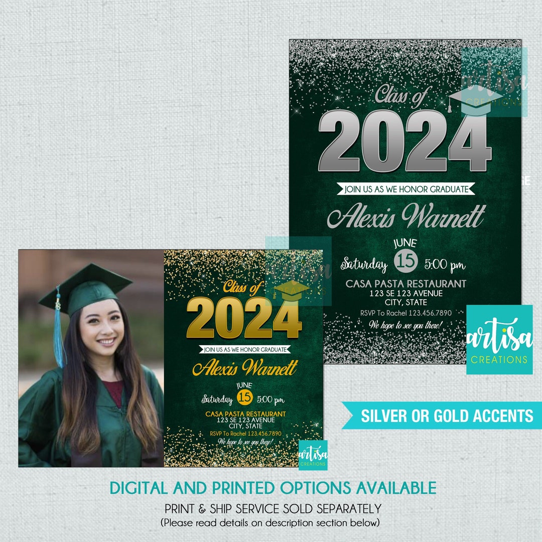 Green and Gold Graduation Invitation, Green Gold Graduation Invitation ...