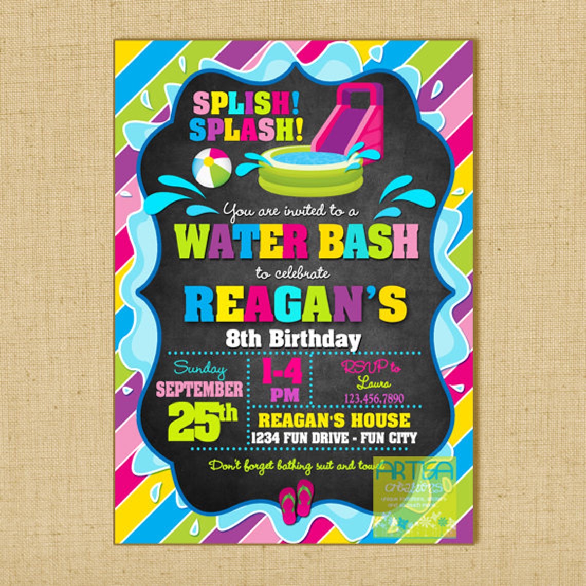 Water Slide Invitation Water Bash Invitation Splish Splash | Etsy