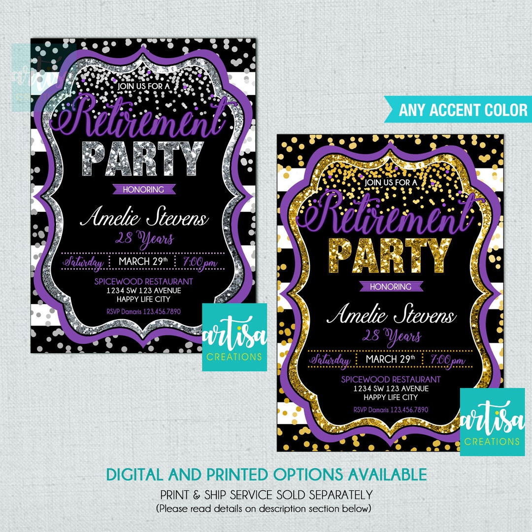 Retirement Invitation, Purple Retirement Invitation, Woman Retirement ...