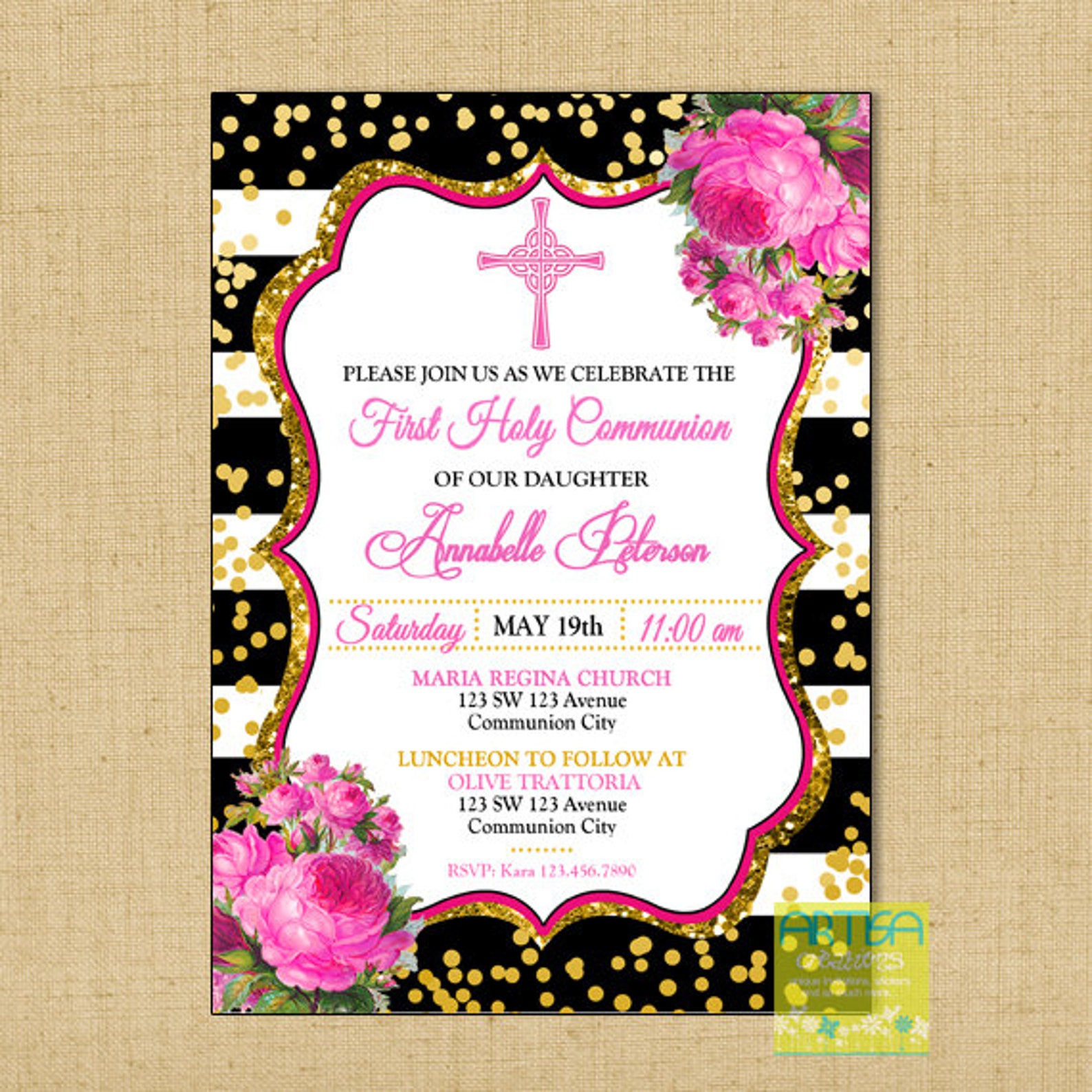 Girl First Communion Invitation lavender Communion | Etsy