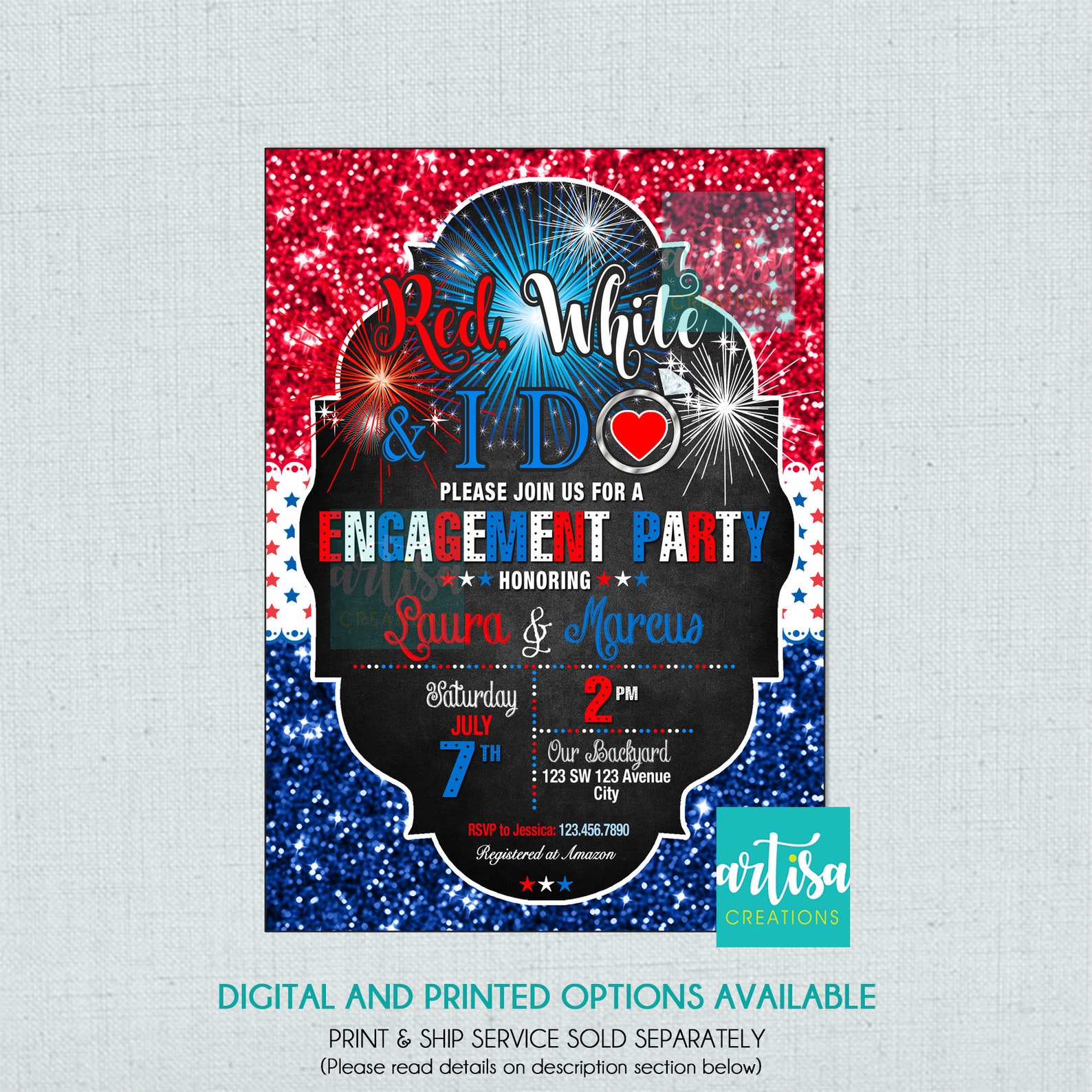 Patriotic Engagement Party Invitation 4th of July Engagement - Etsy