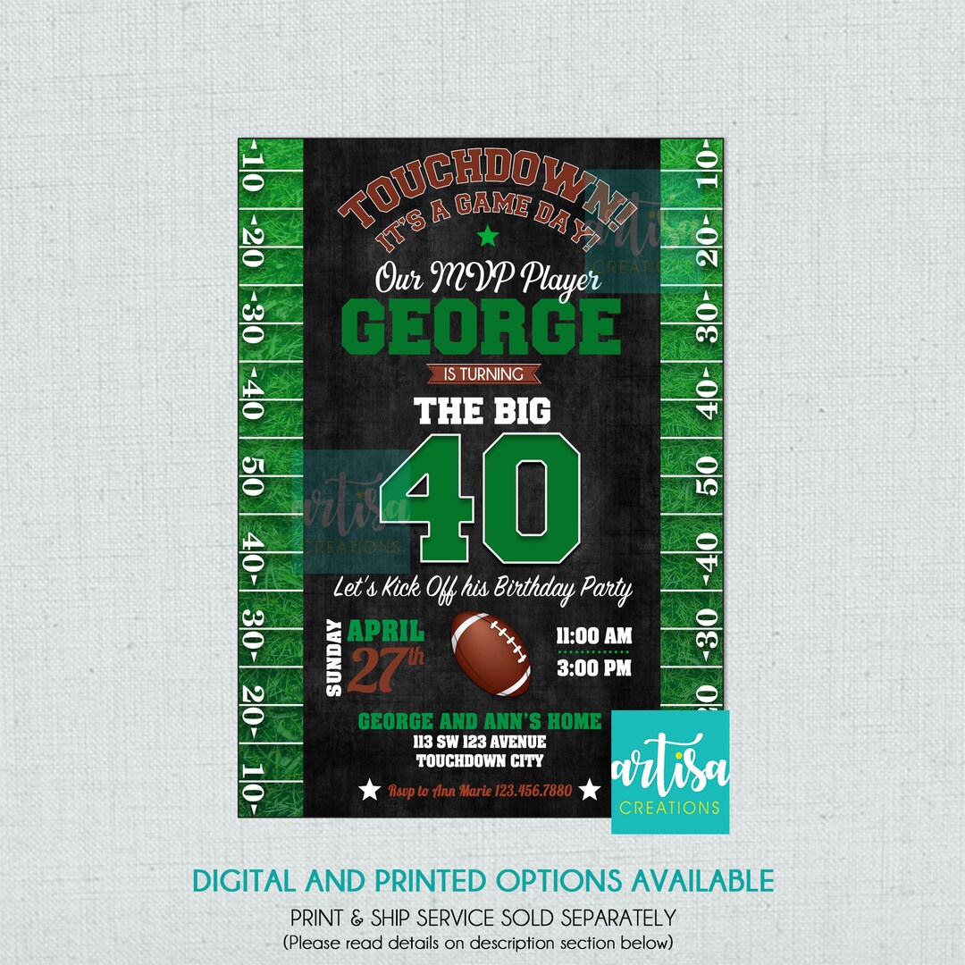 Football Birthday Invitation, Touchdown Birthday Invitation, Adult ...