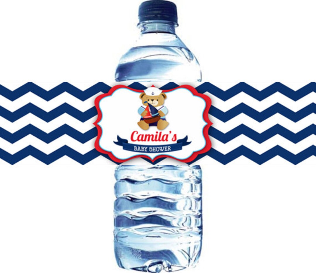 Chevron Nautical Bear Navy and Red Water Bottle Label - Nautical Teddy ...