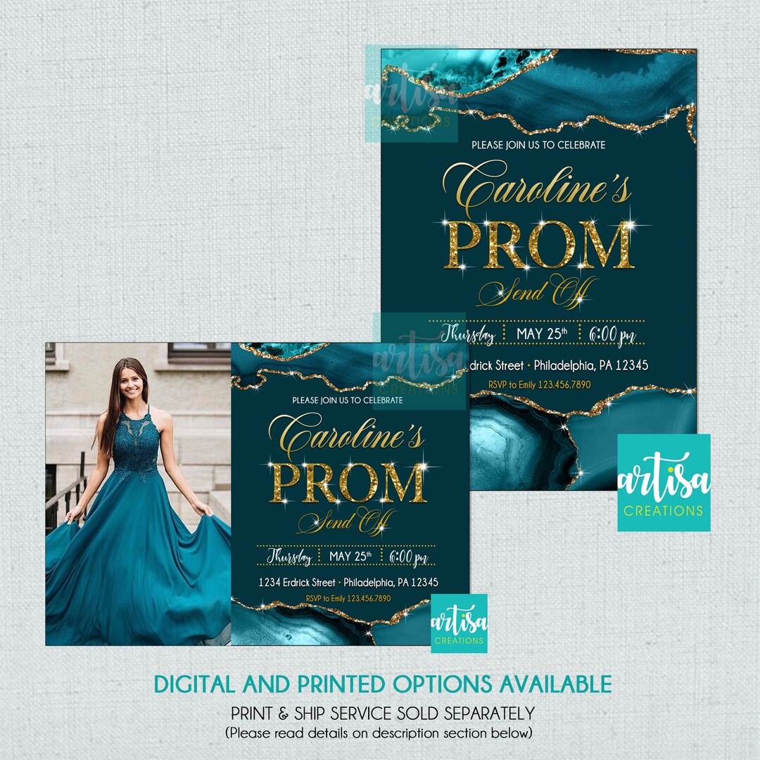 Prom Send off Invitation, Teal Prom Send off Invitation, Teal Gold Prom Invitation, Prom Send ...